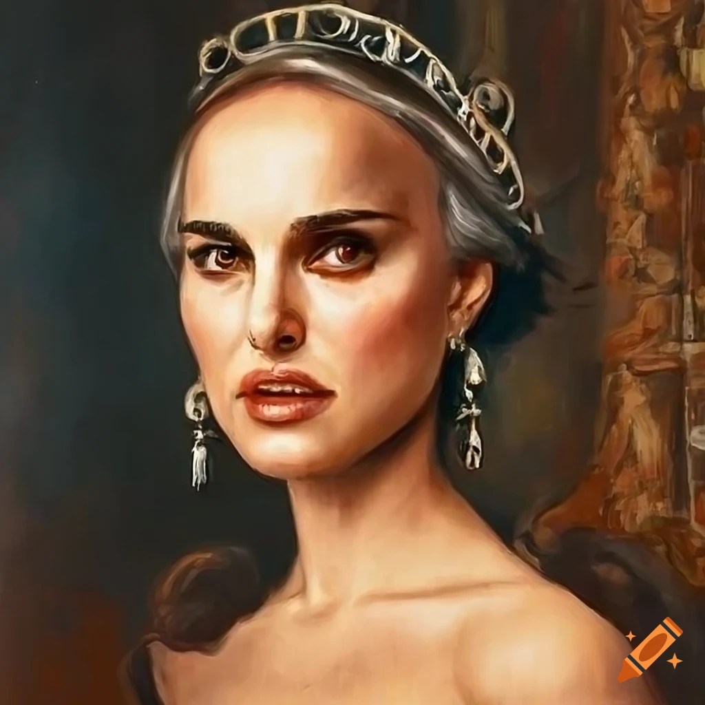 Medieval princess natalie portman in a castle courtyard oil painting on ...