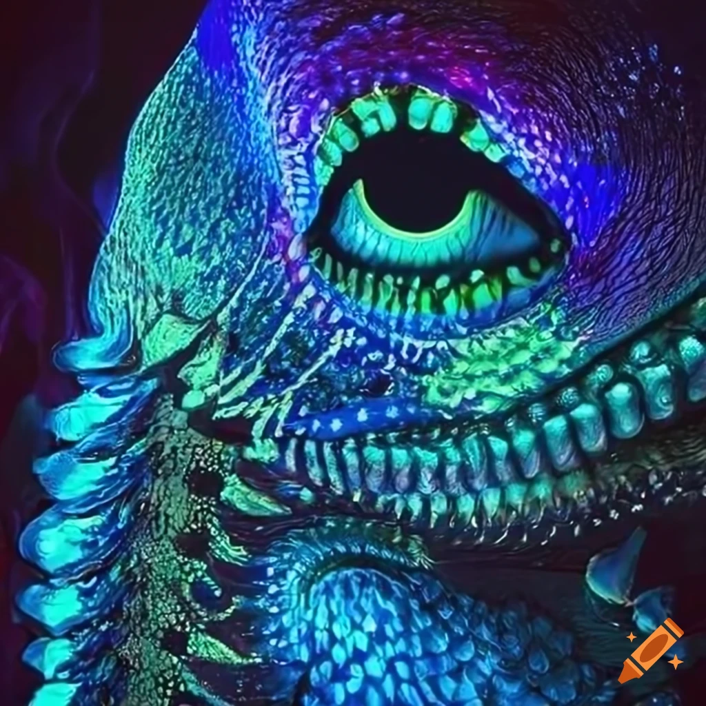 Close-up of biopunk mermaid with bioluminescent scales, gills, and fins ...