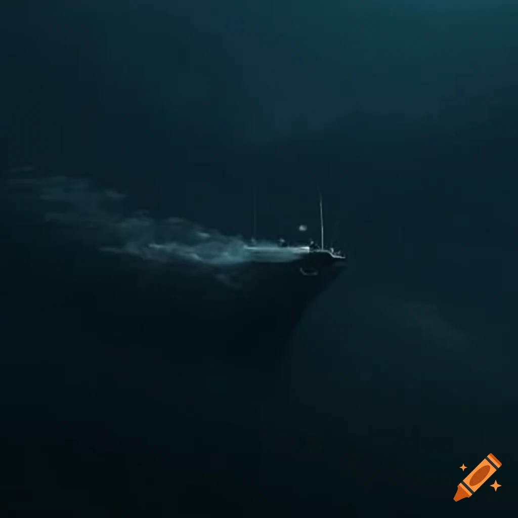 Windswept frigate being taken under by rough ocean waves on Craiyon