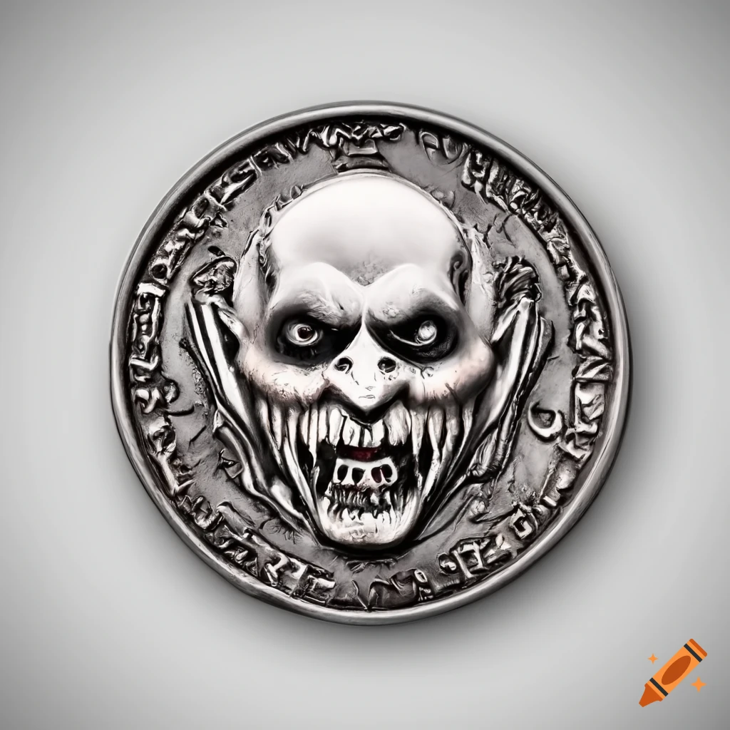 Metal vampire coin artifact on white background on Craiyon