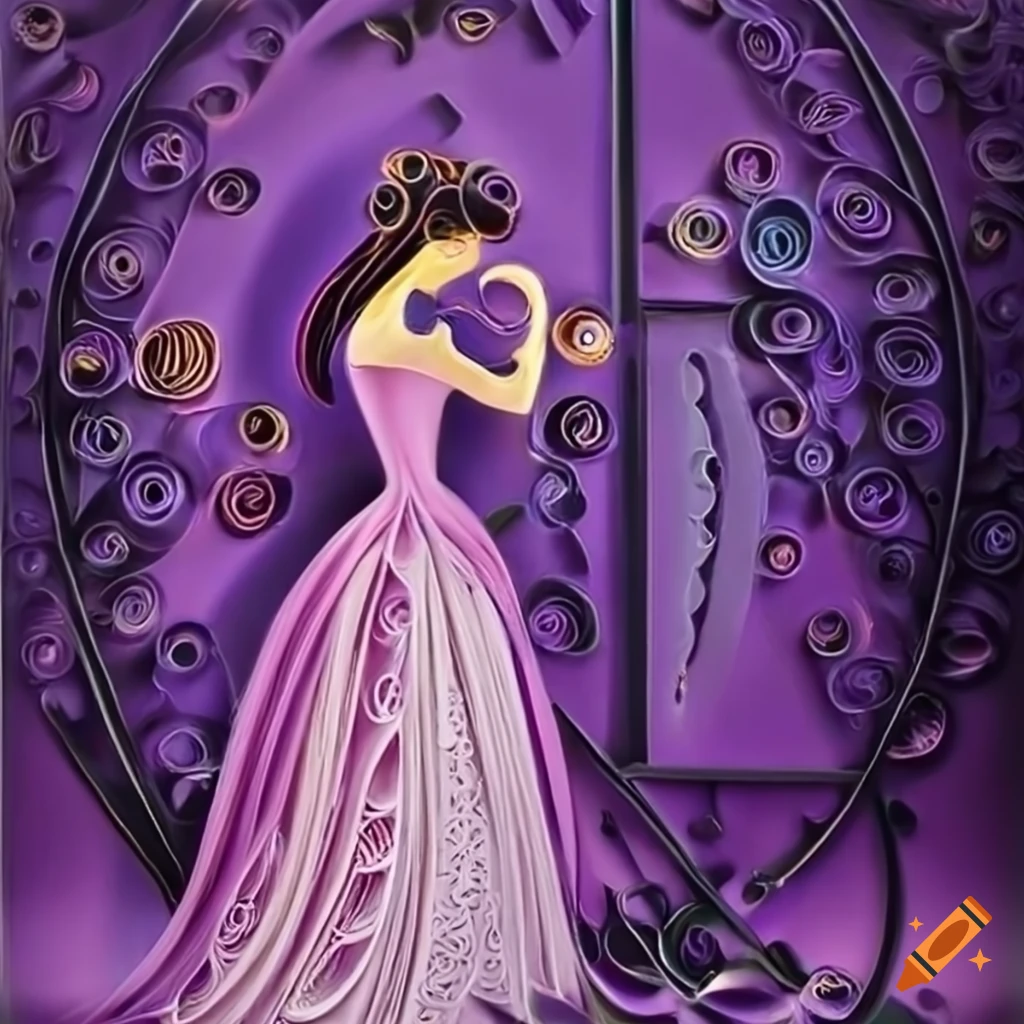 Purple paper quilling princess scene in an impressionist style on Craiyon