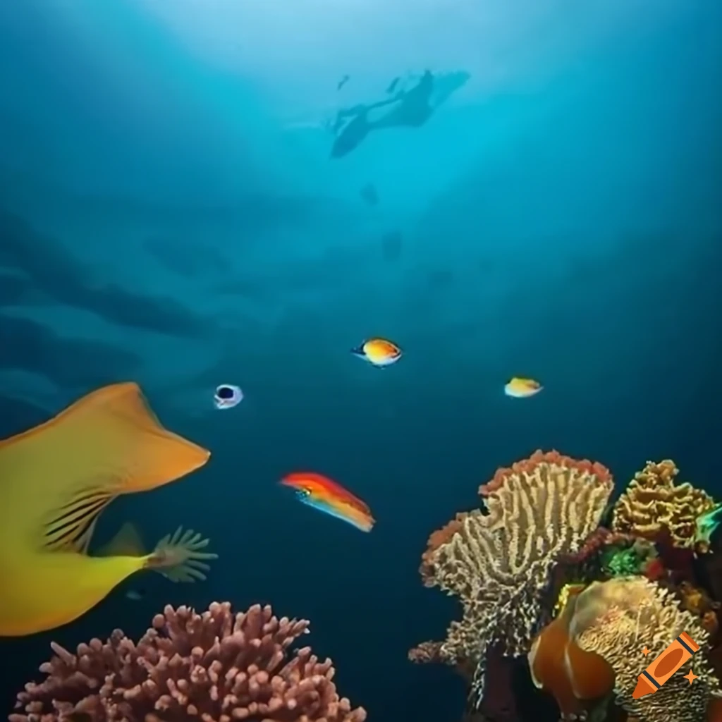 Hidden saltwater lake in a remote mountain range with vibrant fish and ...