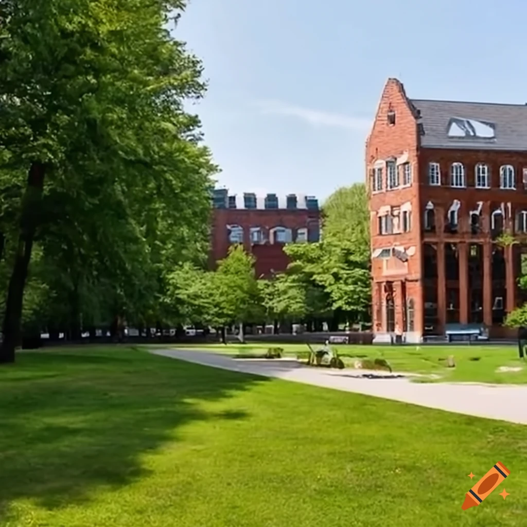 Open-air office space with desks and chairs set up on a university ...