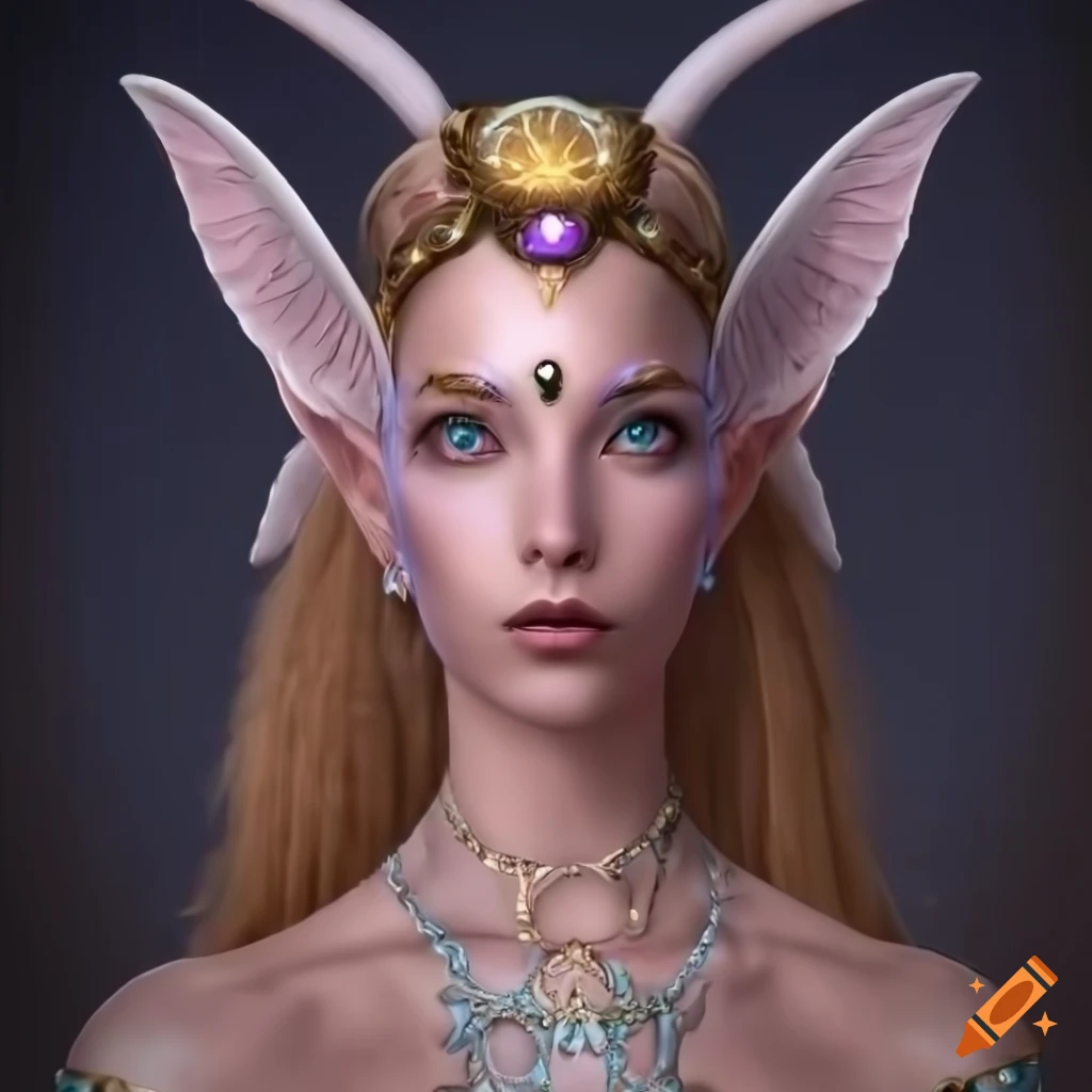 Hyperrealistic octane render of a female elf fairy goddess with shining fur, feline-like eyes ...