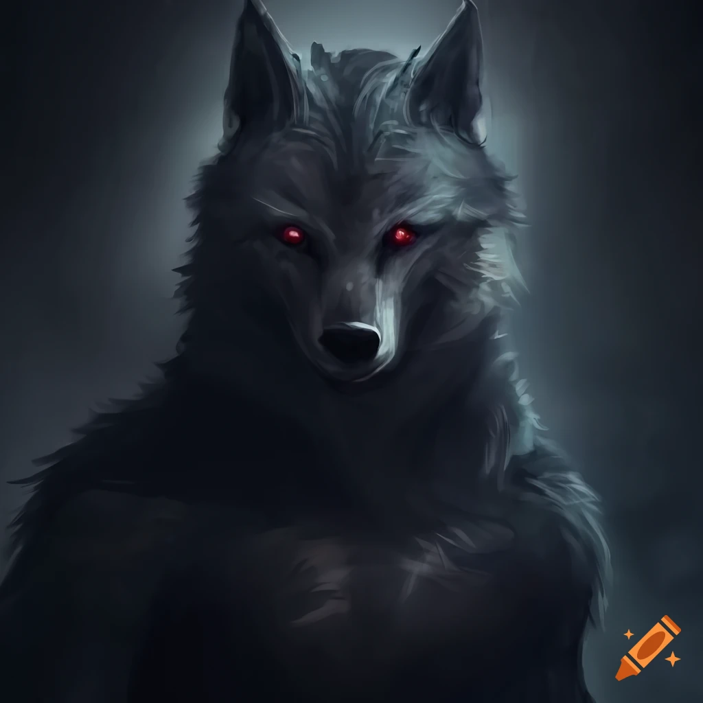 Dark fantasy humanoid wolf character concept art on Craiyon