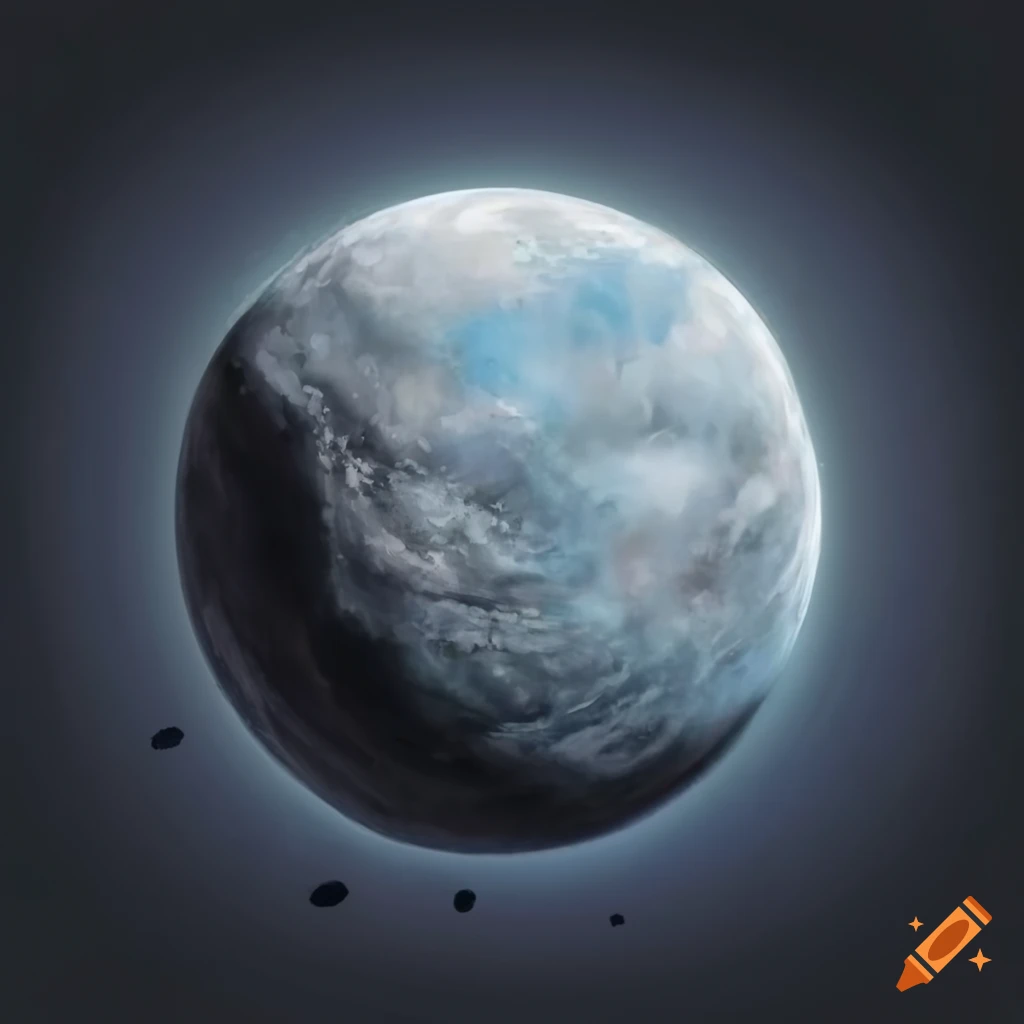 White planet with small grey clumps in a painting on Craiyon
