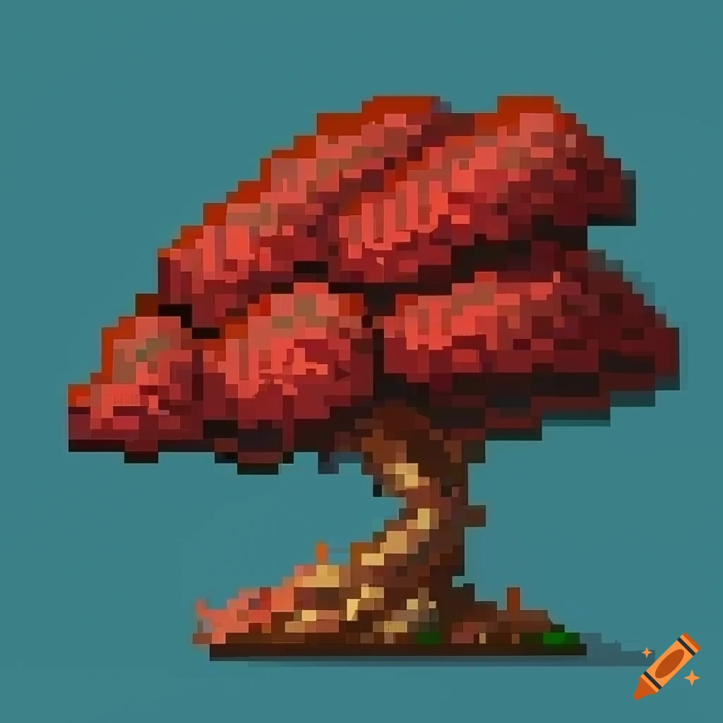 Detailed red fantasy shrubbery in pixel art style on Craiyon