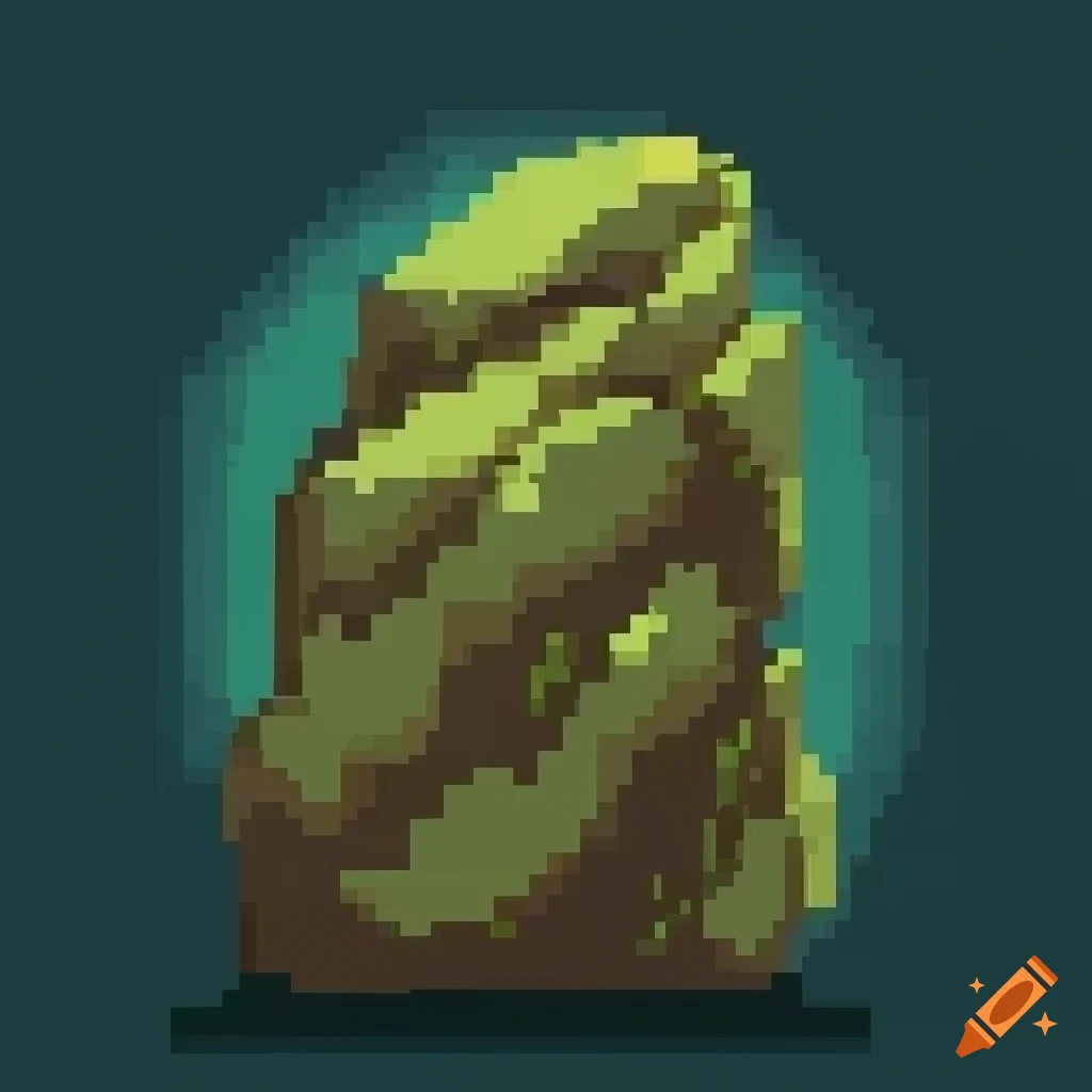 Detailed side view of mossy boulder in pixel art style on Craiyon