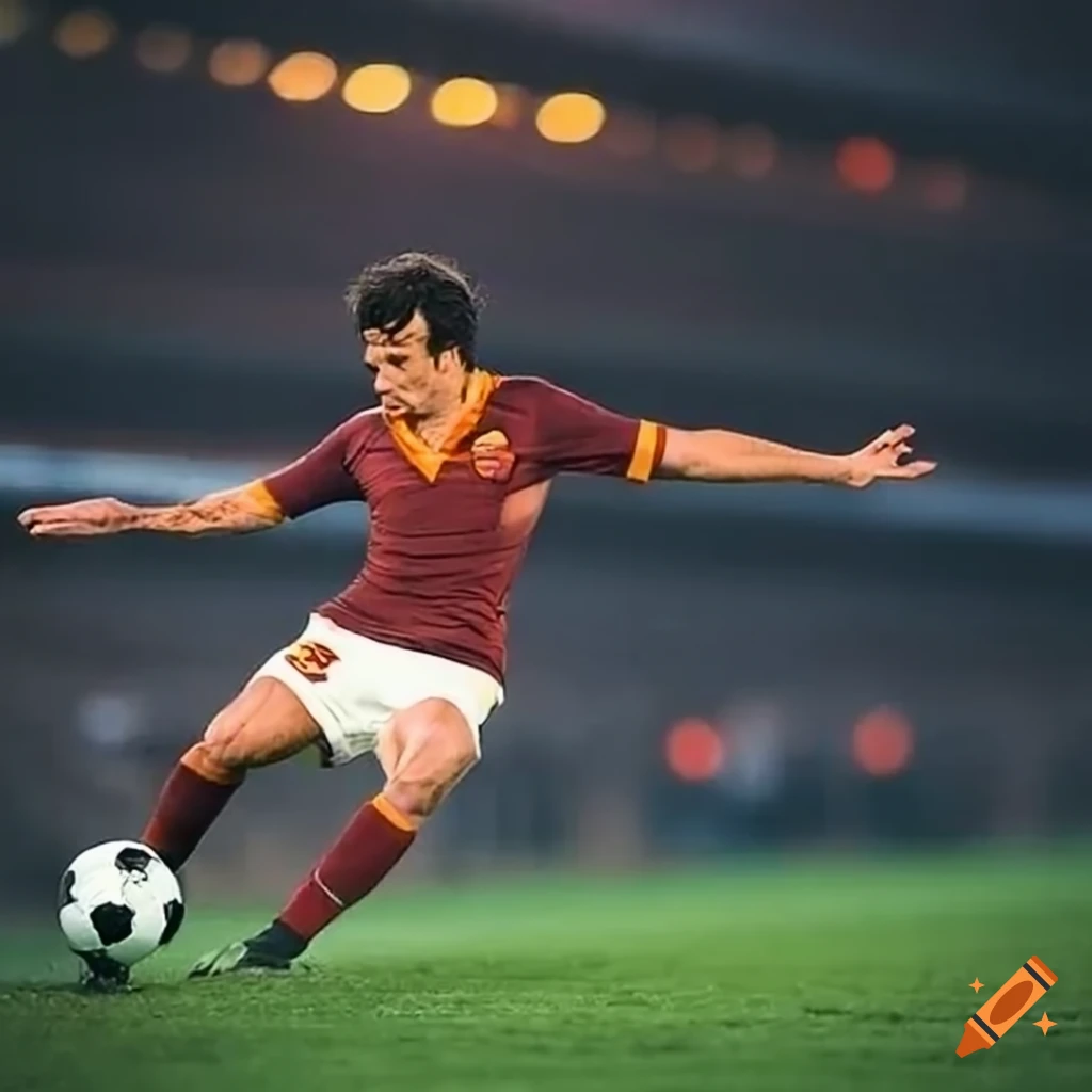 Bruno conti playing football in as roma uniform on Craiyon