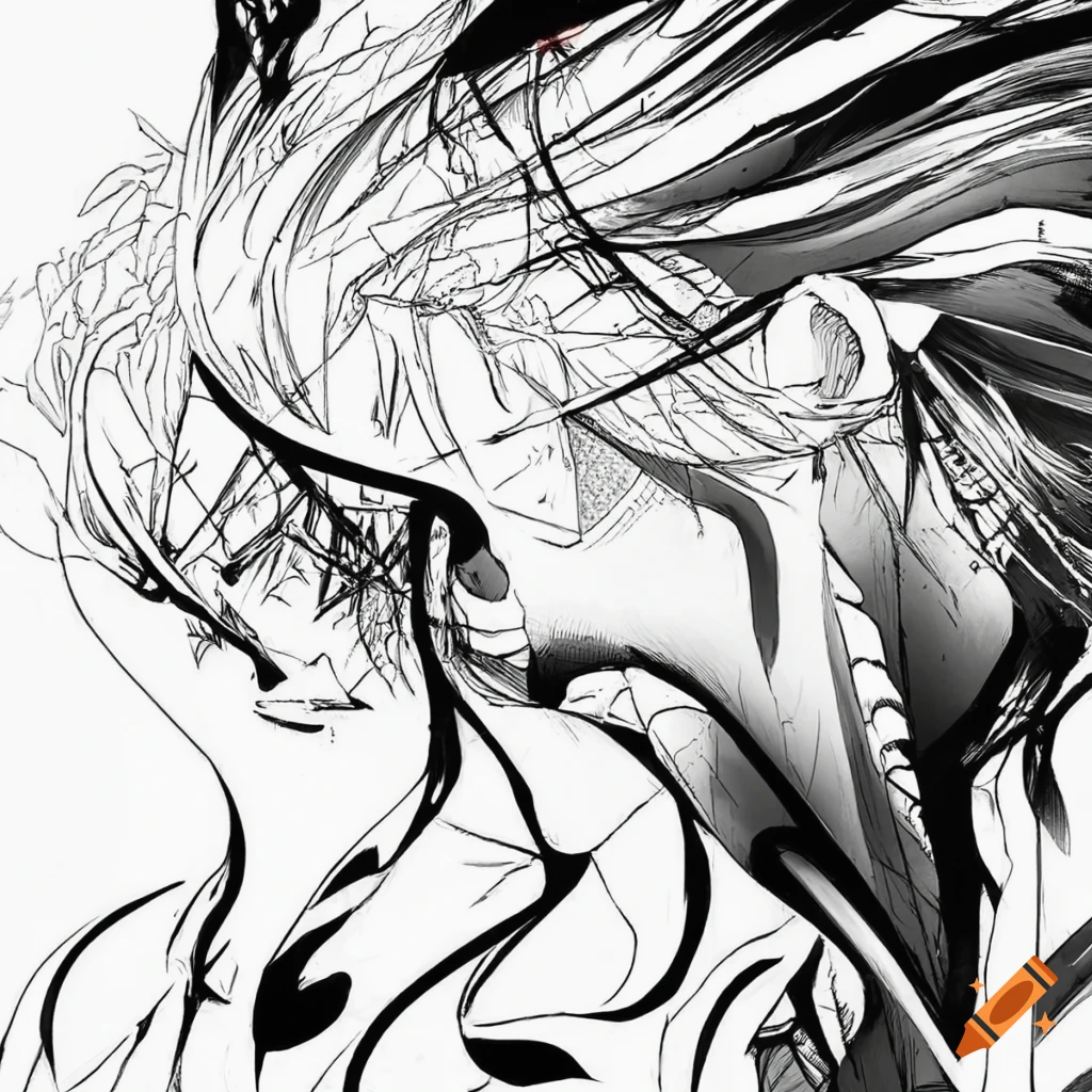 Black and white highly detailed manga panel with sharp outlines on Craiyon