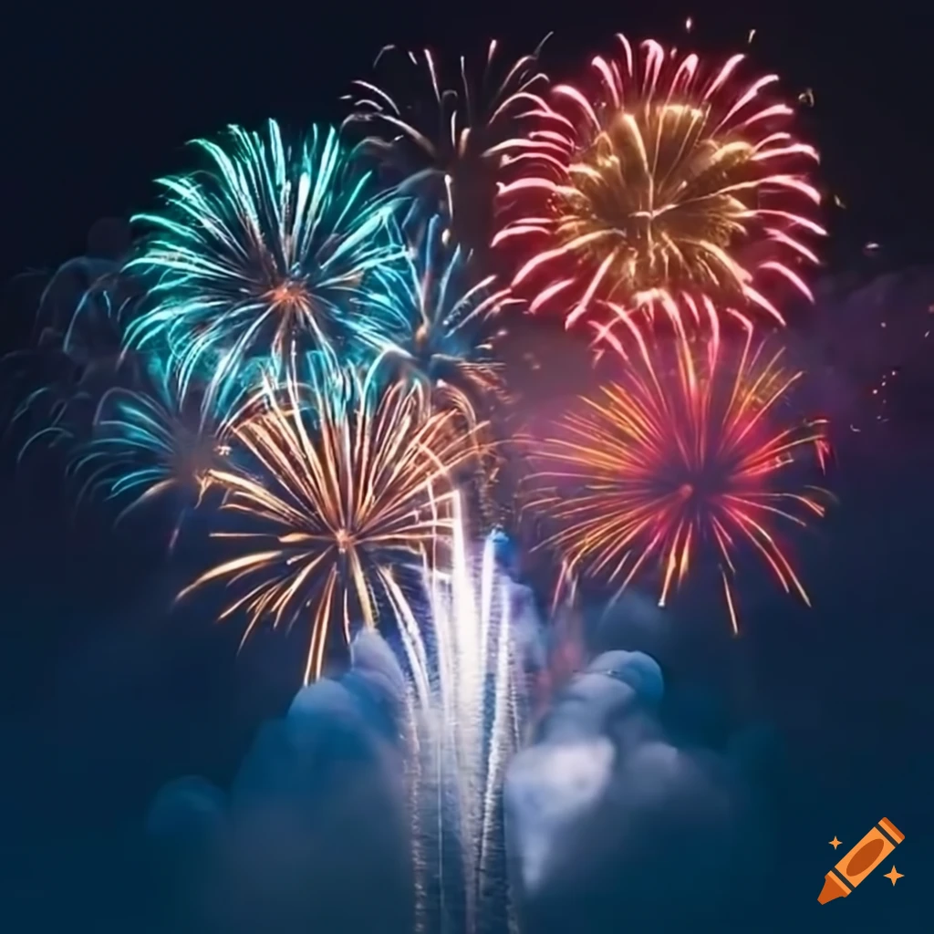 Fireworks over a library to celebrate the new year on Craiyon