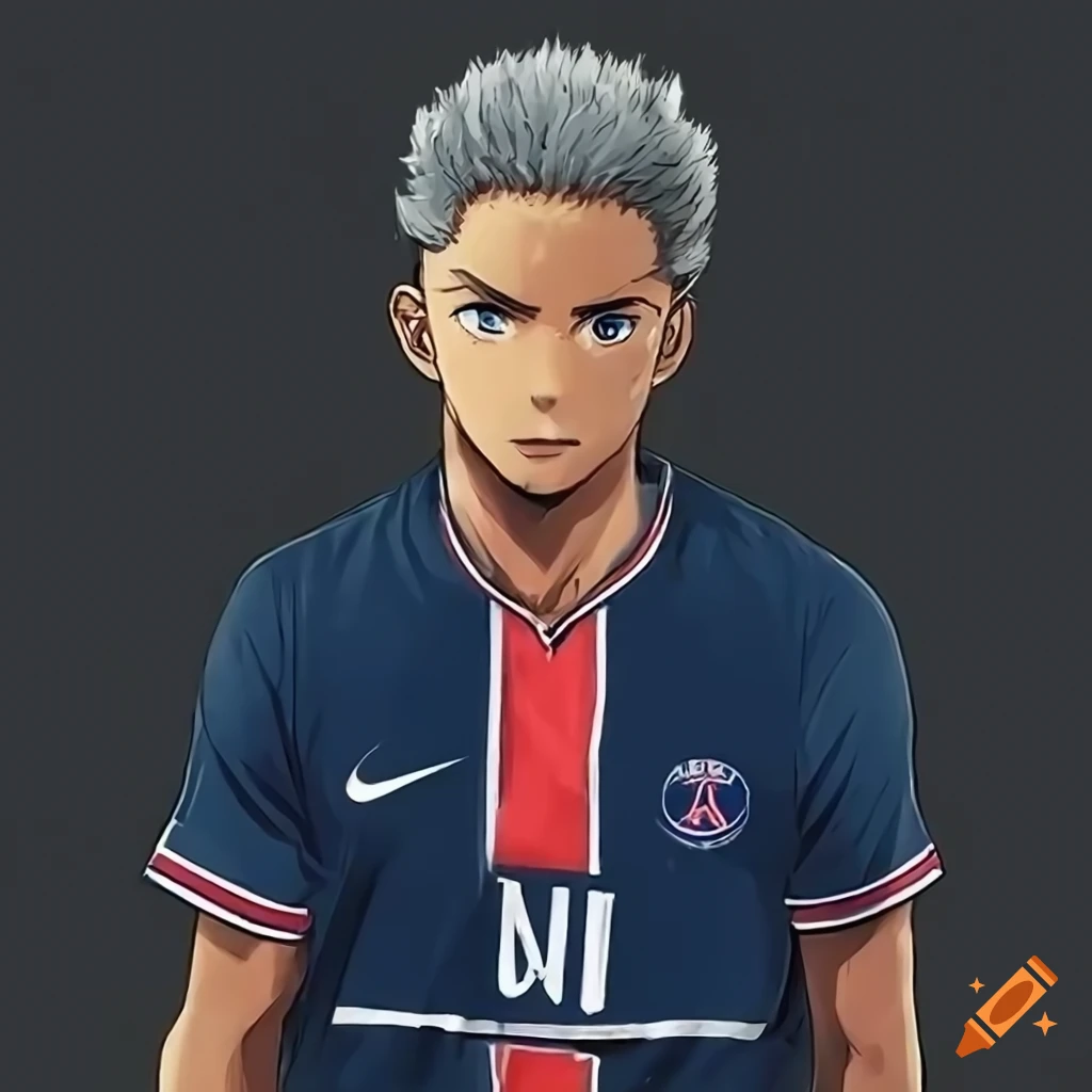 Anime character with gray hair and paris saint-germain jersey on Craiyon