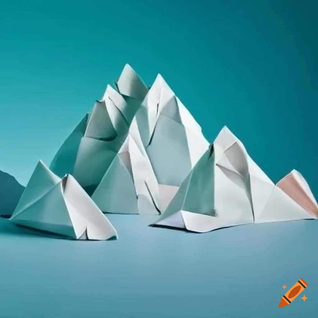 Mountain and valley landscape resembling origami art on Craiyon