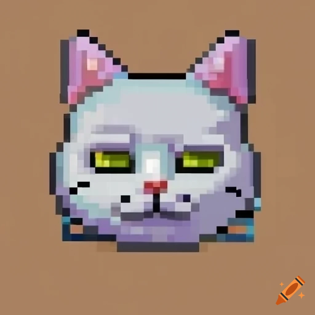 Pixel art of a white cat face on Craiyon