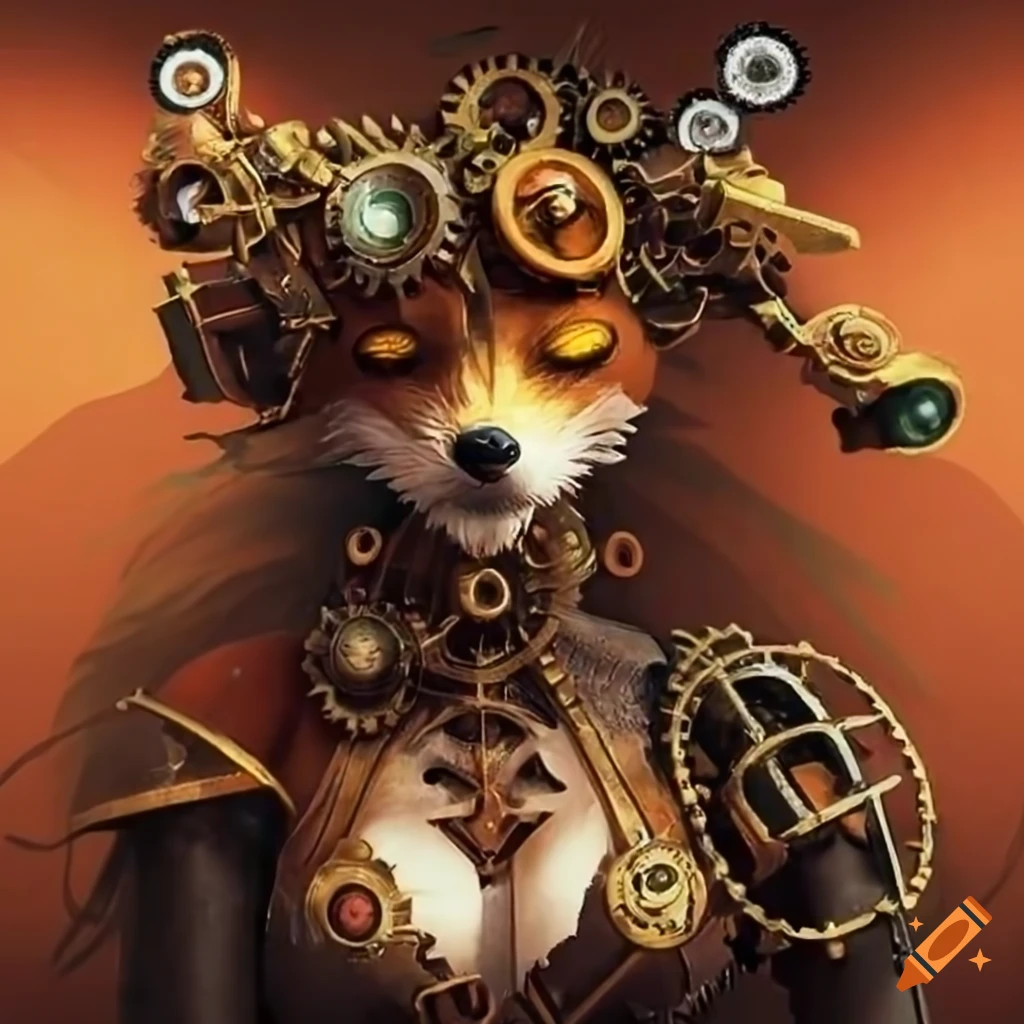 Steampunk fox with mechanical parts on Craiyon
