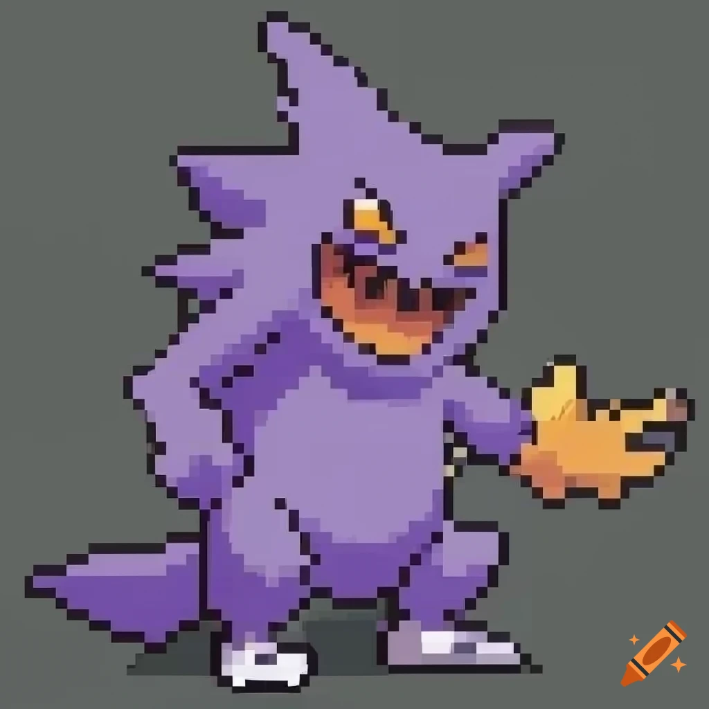 Ghost type Pokemon in battle stance in 2D pixel art style on Craiyon