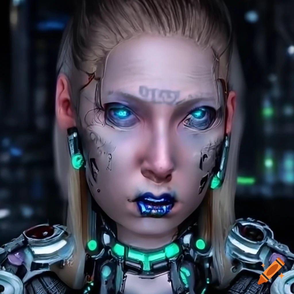 Extreme realistic cyborg closeup in a cyberpunk setting on Craiyon