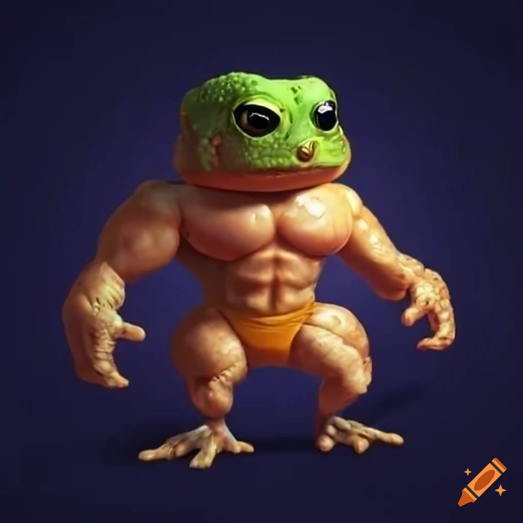 Strong toad with well-developed legs on Craiyon