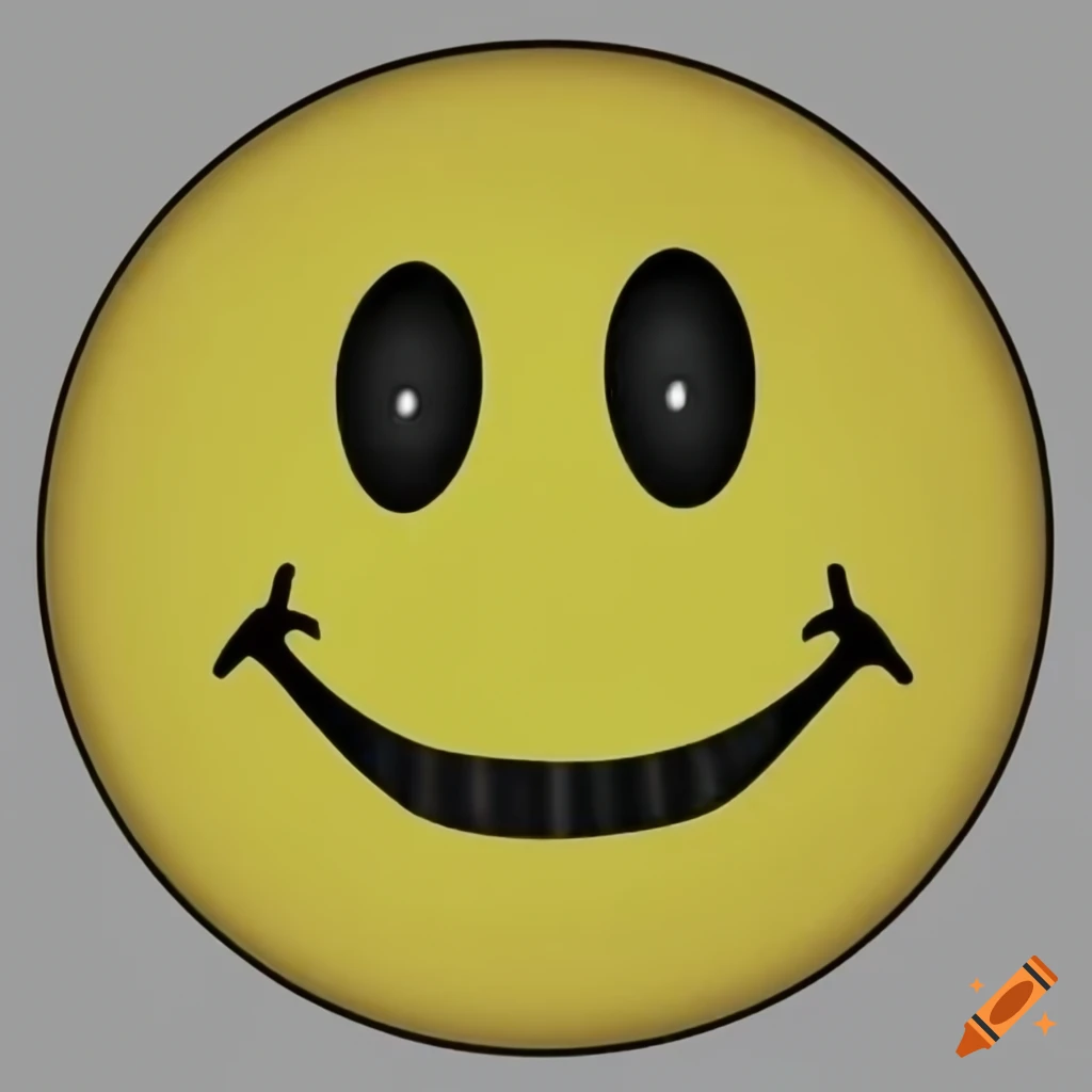 Creepy yellow smiley face with a gaping grin on Craiyon