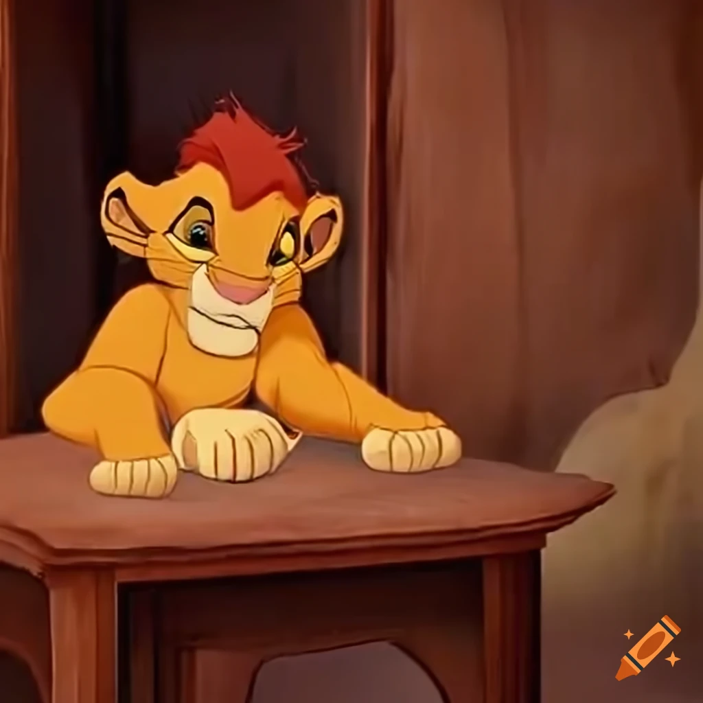 Cartoon character Simba in classroom with a despairing expression on ...