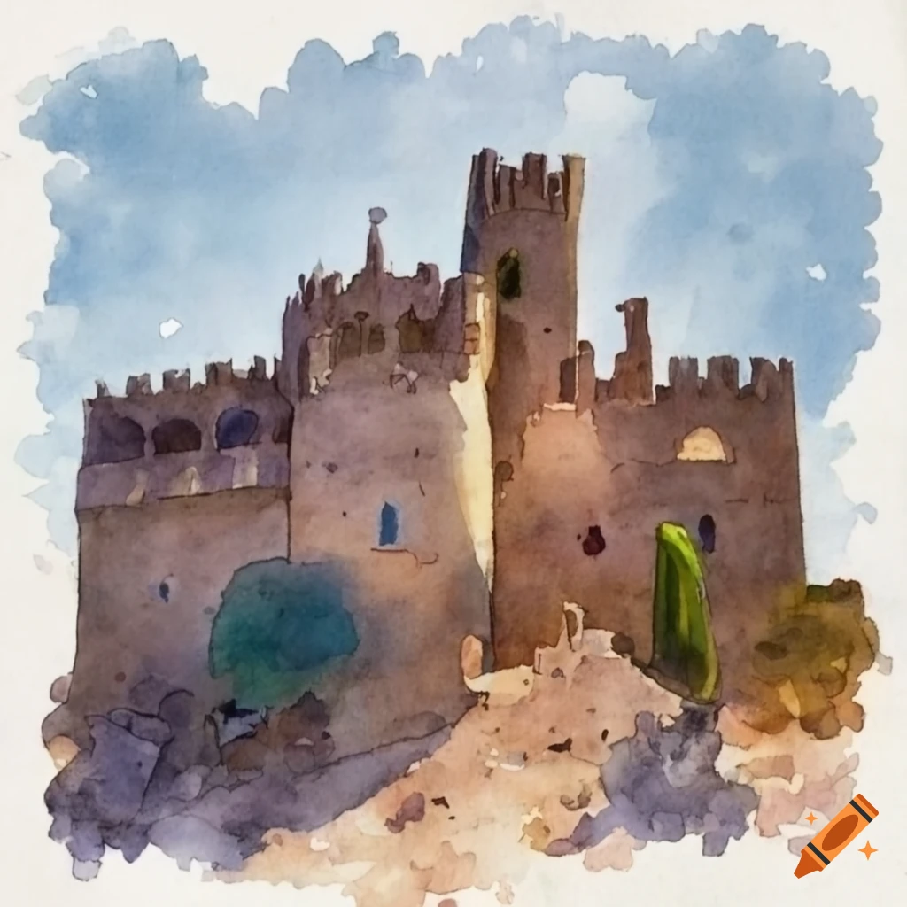 Watercolor painting of a medieval castle in the mediterranean on Craiyon