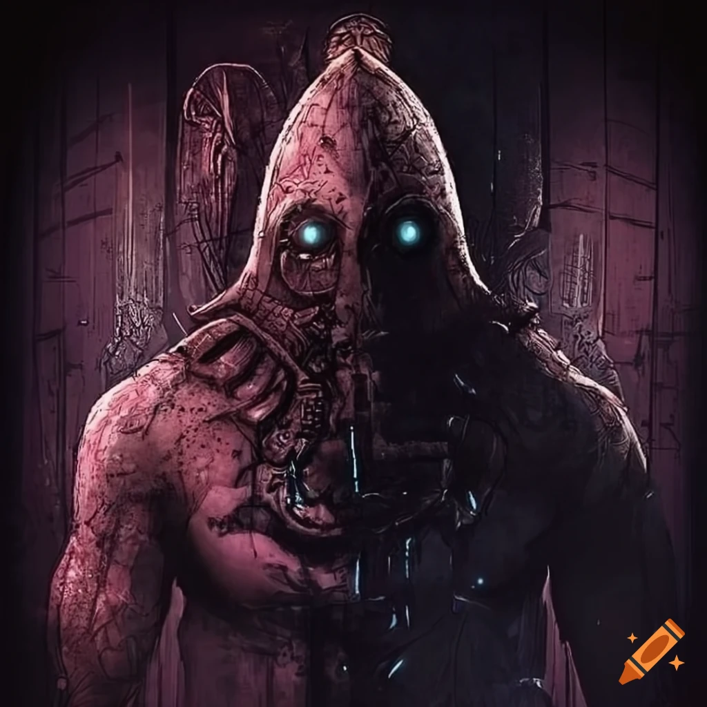 Futuristic, dystopian, postapocalyptic representation of the god of ...