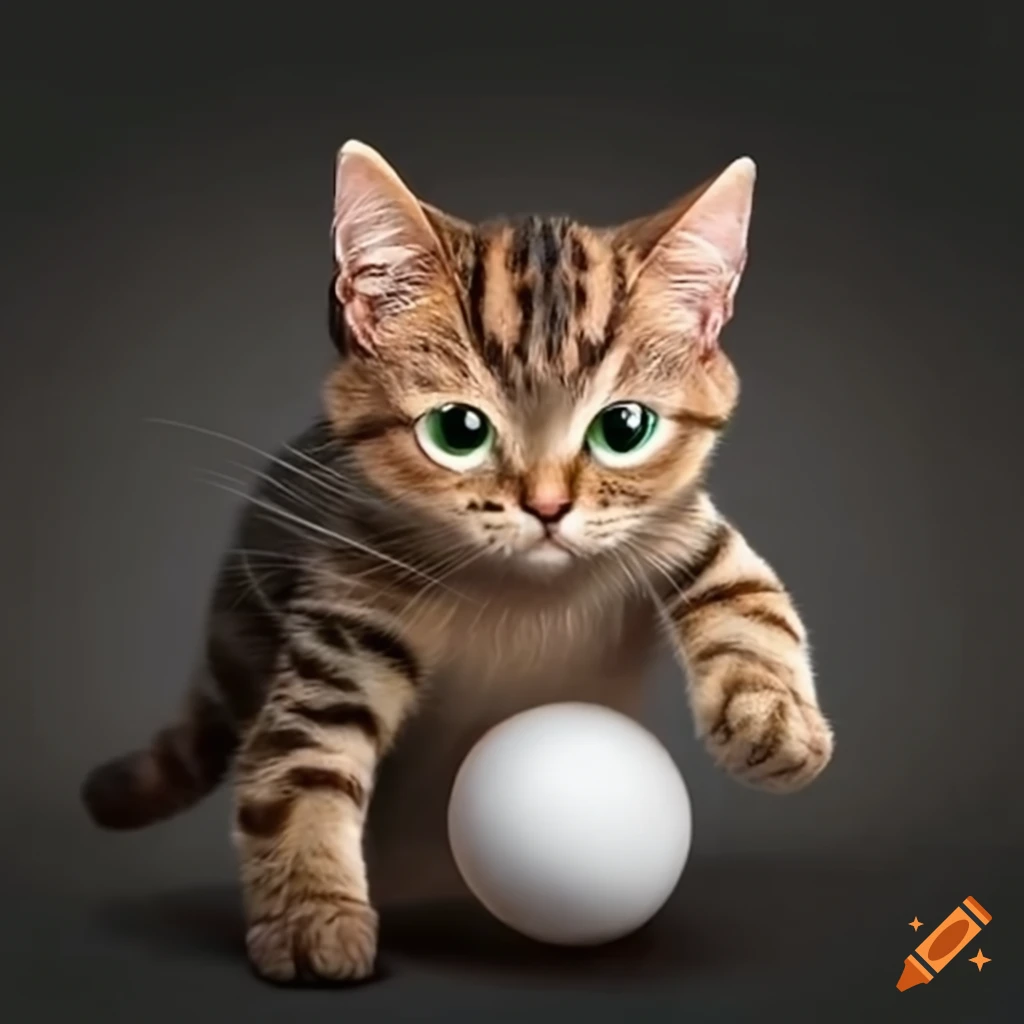 Mini cat playing with a ball on Craiyon