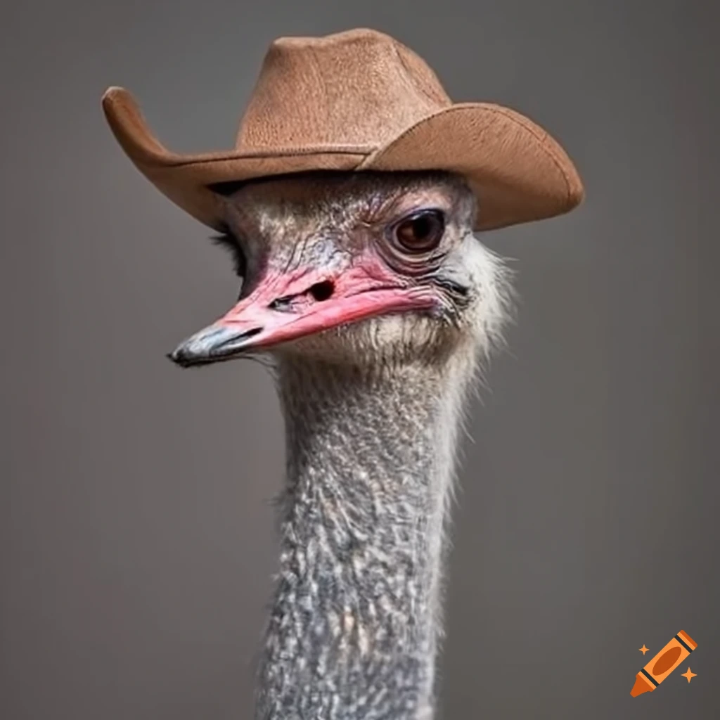 Realistic ostrich wearing a cowboy hat on Craiyon
