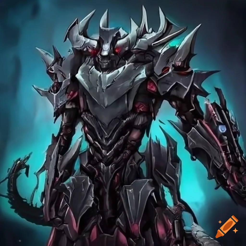 Hulking cybernetic vampire lord mecha inspired by a dragon on Craiyon