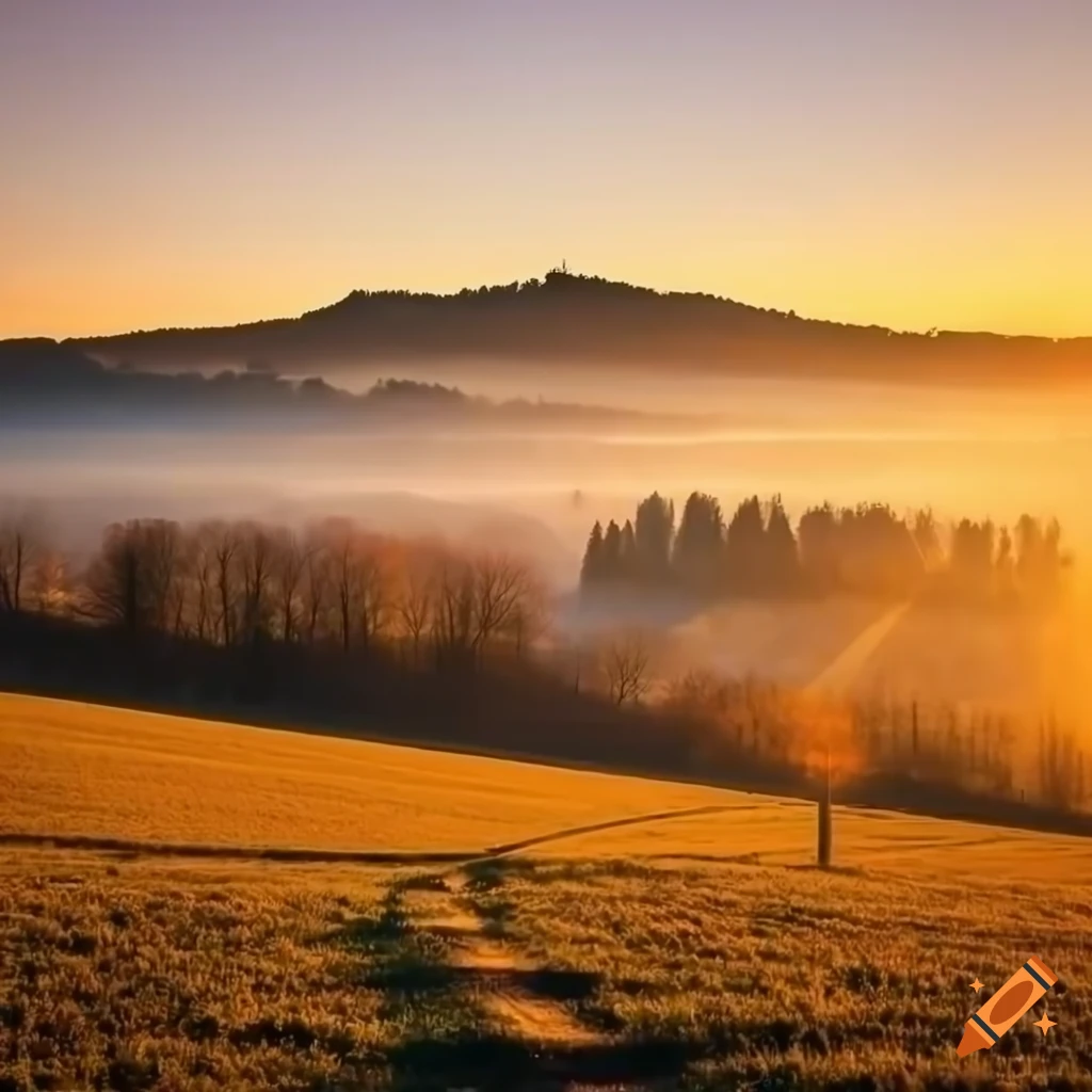 Village landscape in the french countryside in franche-comté at sunrise ...