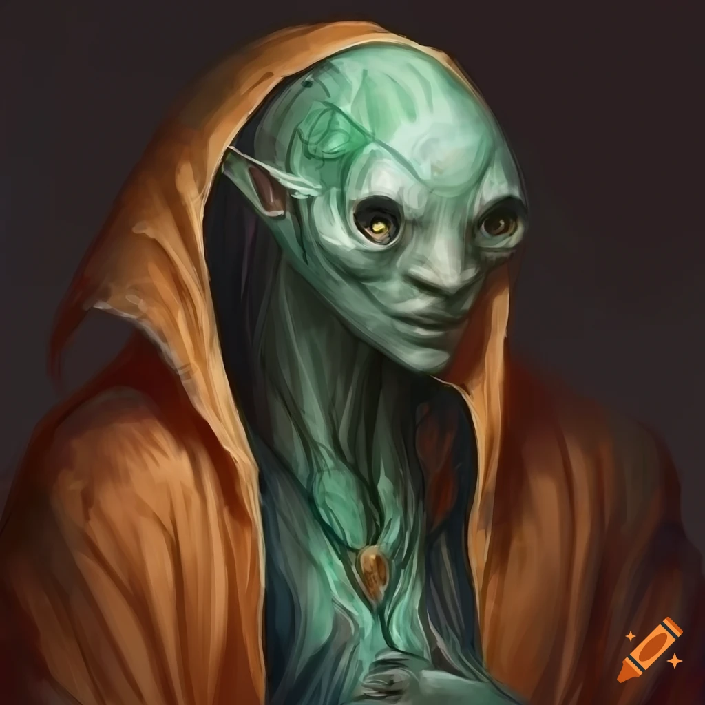 Fish humanoid in a robe in a fantasy setting on Craiyon