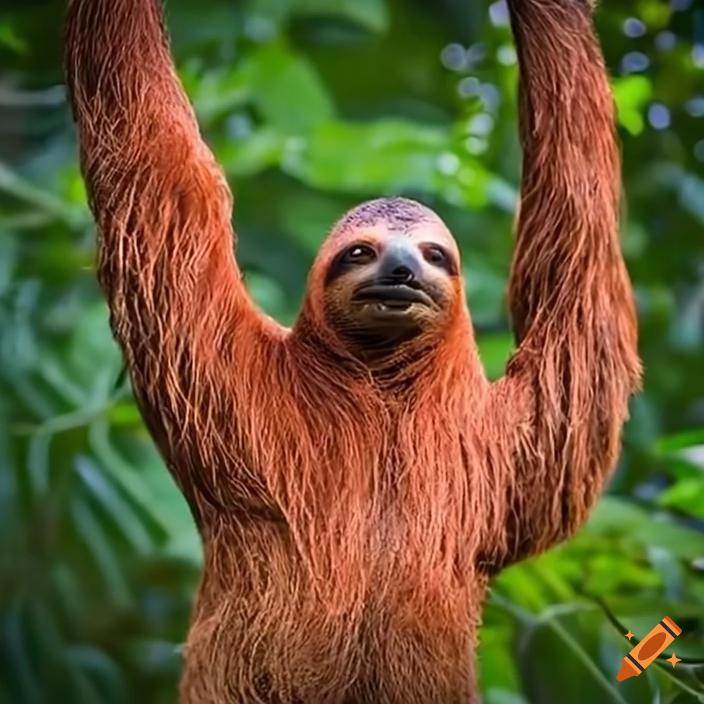 Giant red sloth with long arms on Craiyon