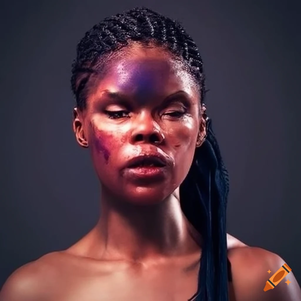 Bruised female fighter with a dizzy expression on Craiyon