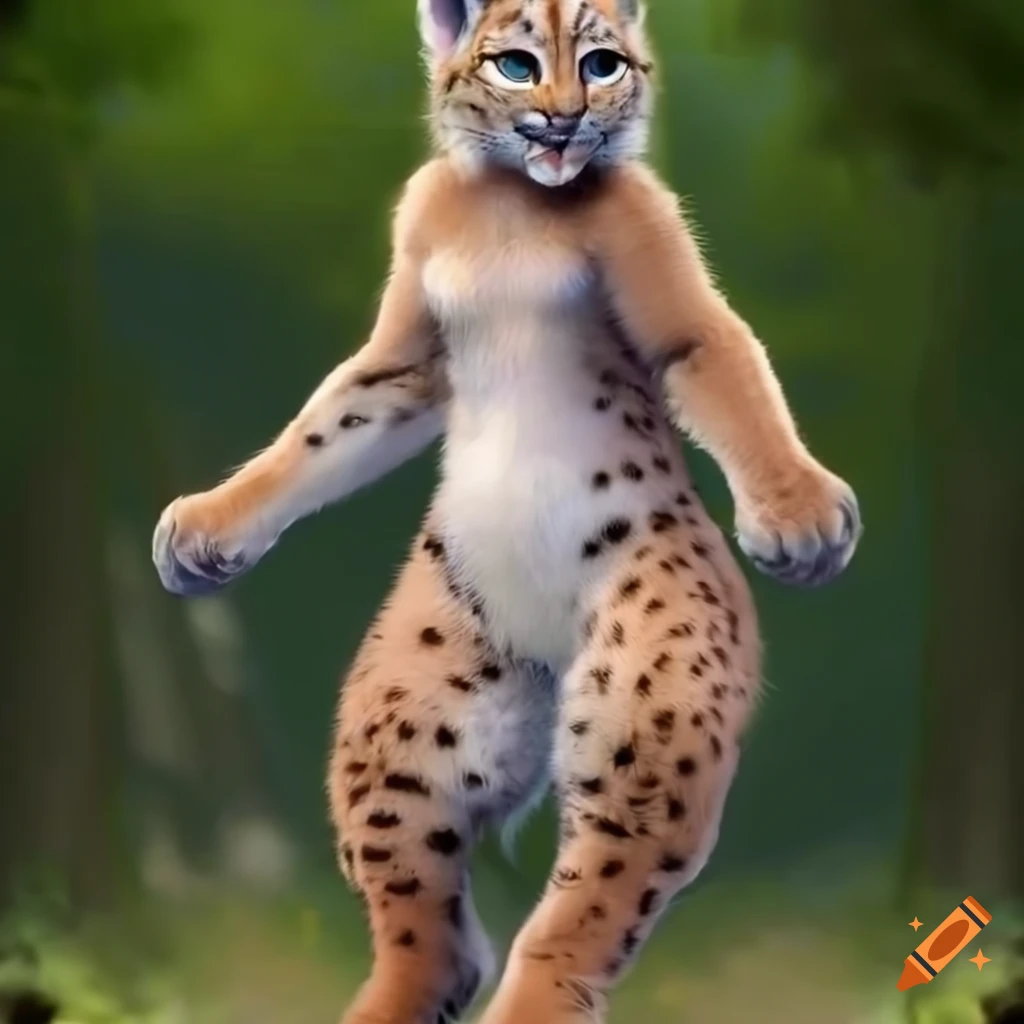Happy chubby anthro female lynx cub in hyperrealistic style on Craiyon