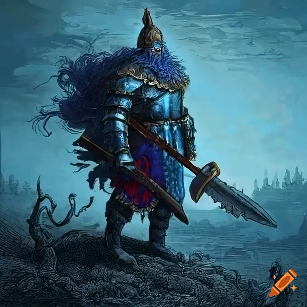Viking blue berserker in strong armor by gustave dorée in anime style ...