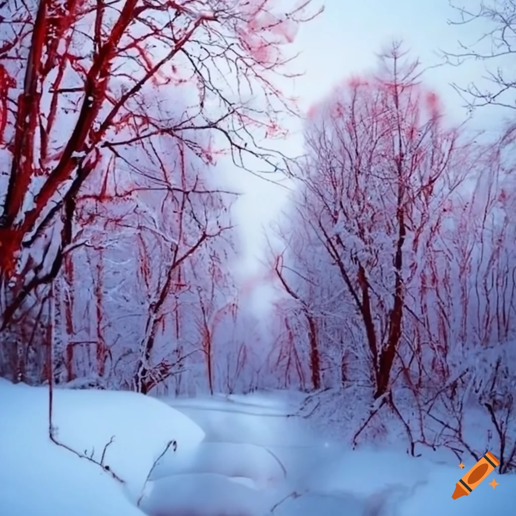 Red winter landscape on Craiyon