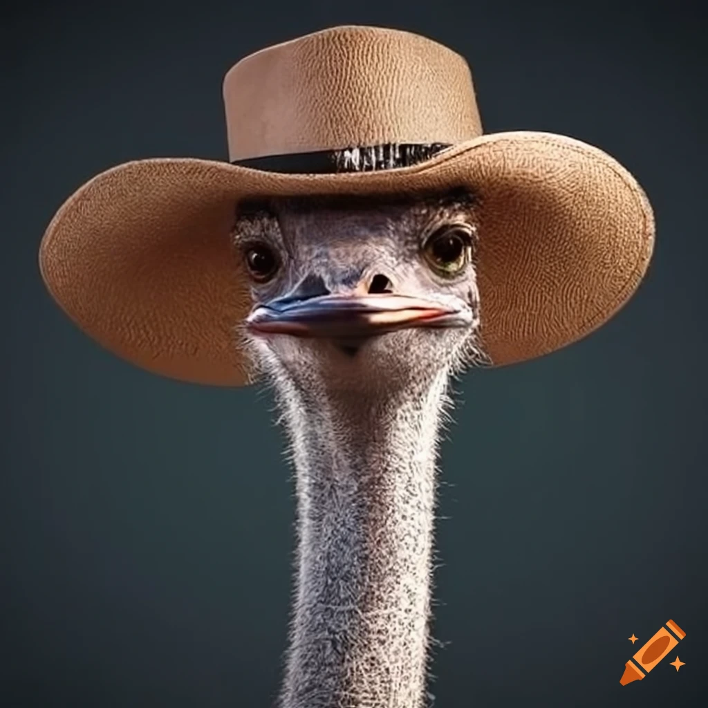 Ostrich wearing a cowboy hat on Craiyon