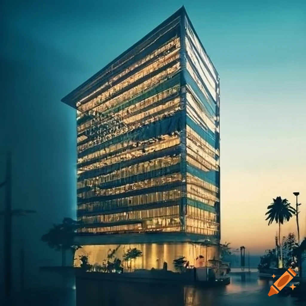 Tropical office building on Craiyon