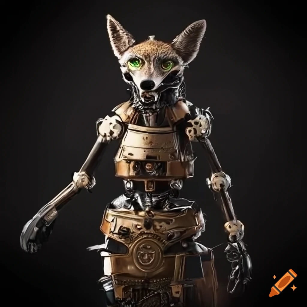 Bionic fox with steampunk plates walking in uhd resolution on Craiyon