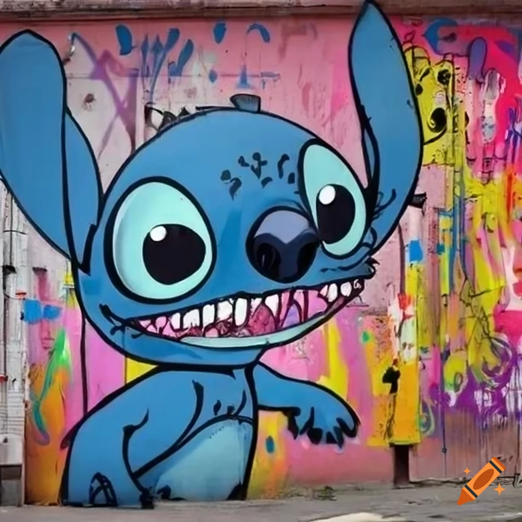 Stitch graffiti art on a wall on Craiyon