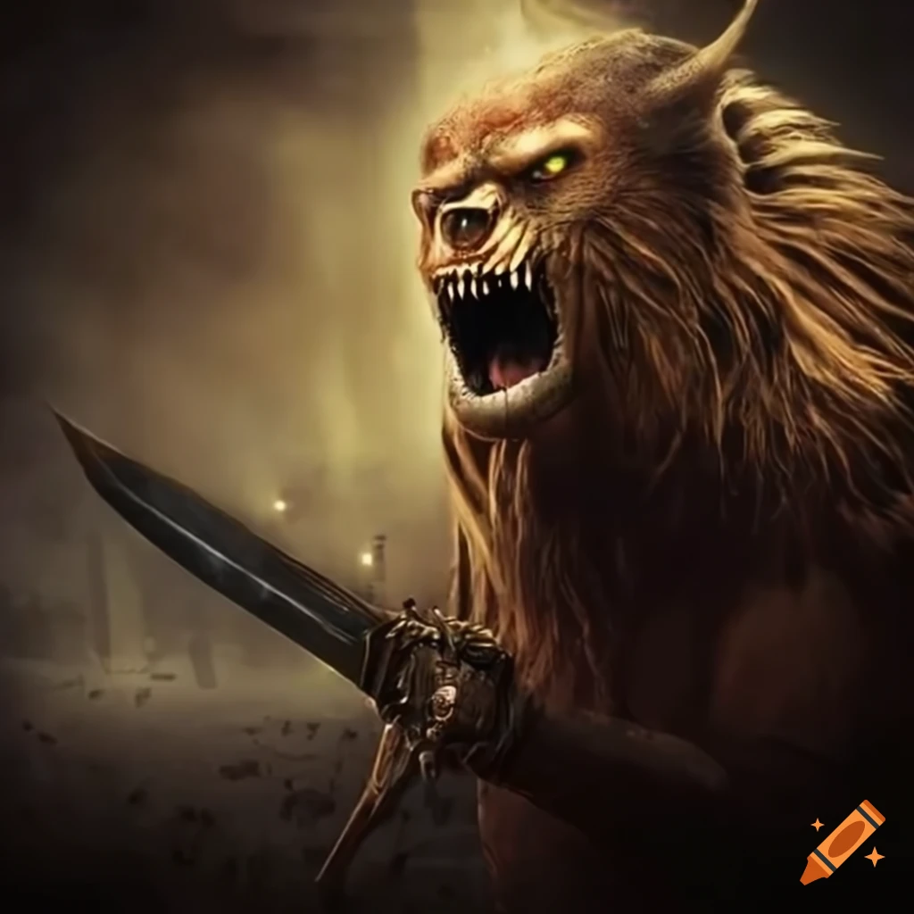 Fierce beast with dagger fingers in action movie poster on Craiyon