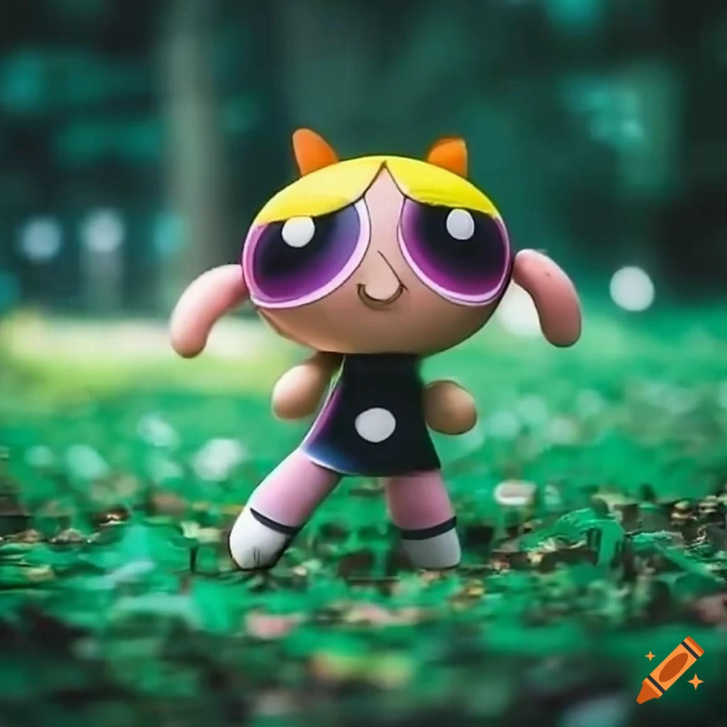 Powerpuff girls walking through a park on Craiyon