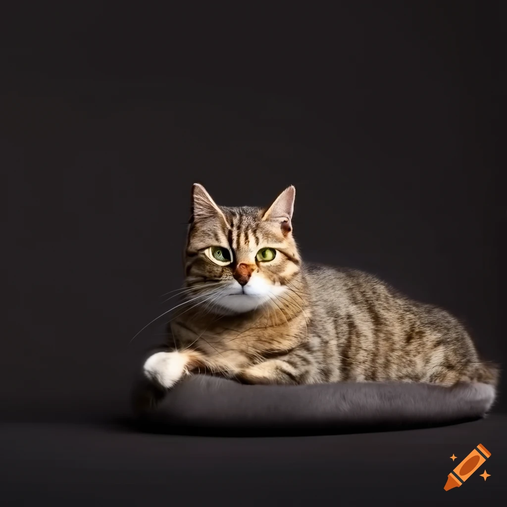 Tabby cat in loaf position with minimalist background on Craiyon