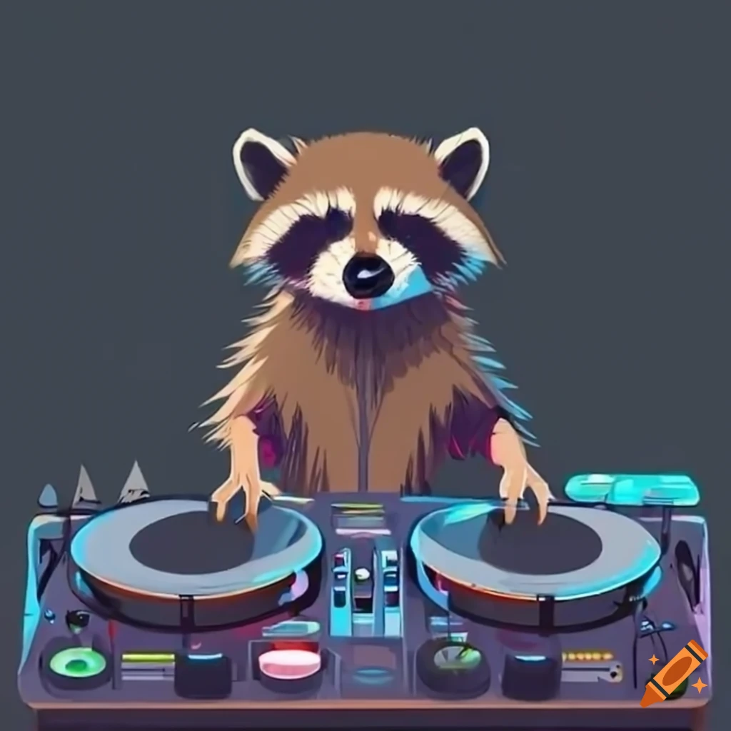 Raccoon playing a dj set on Craiyon