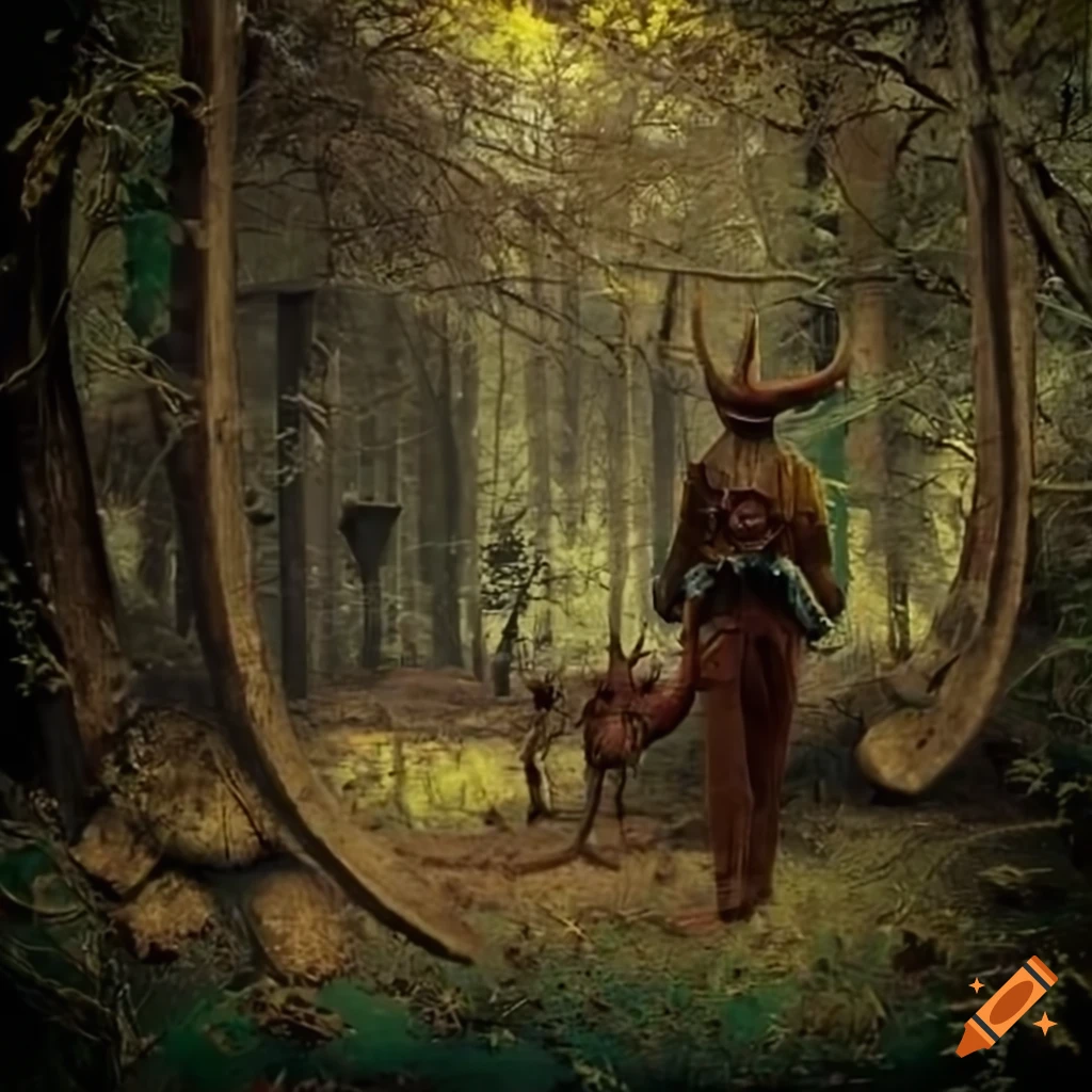 Steampunk forest with extreme hyper realistic details and closeup view ...