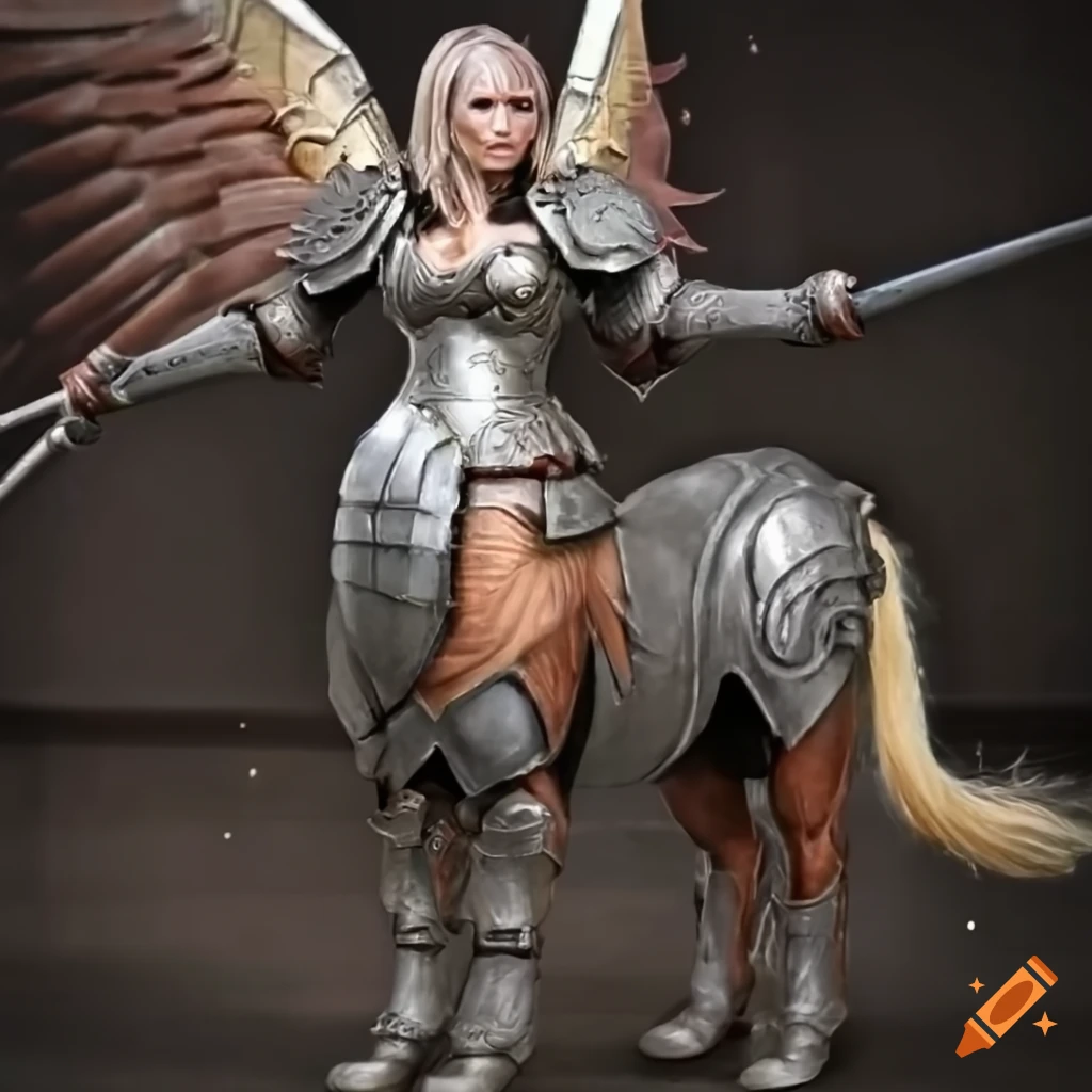 Valkyrie centaur guard in full plate armor on Craiyon