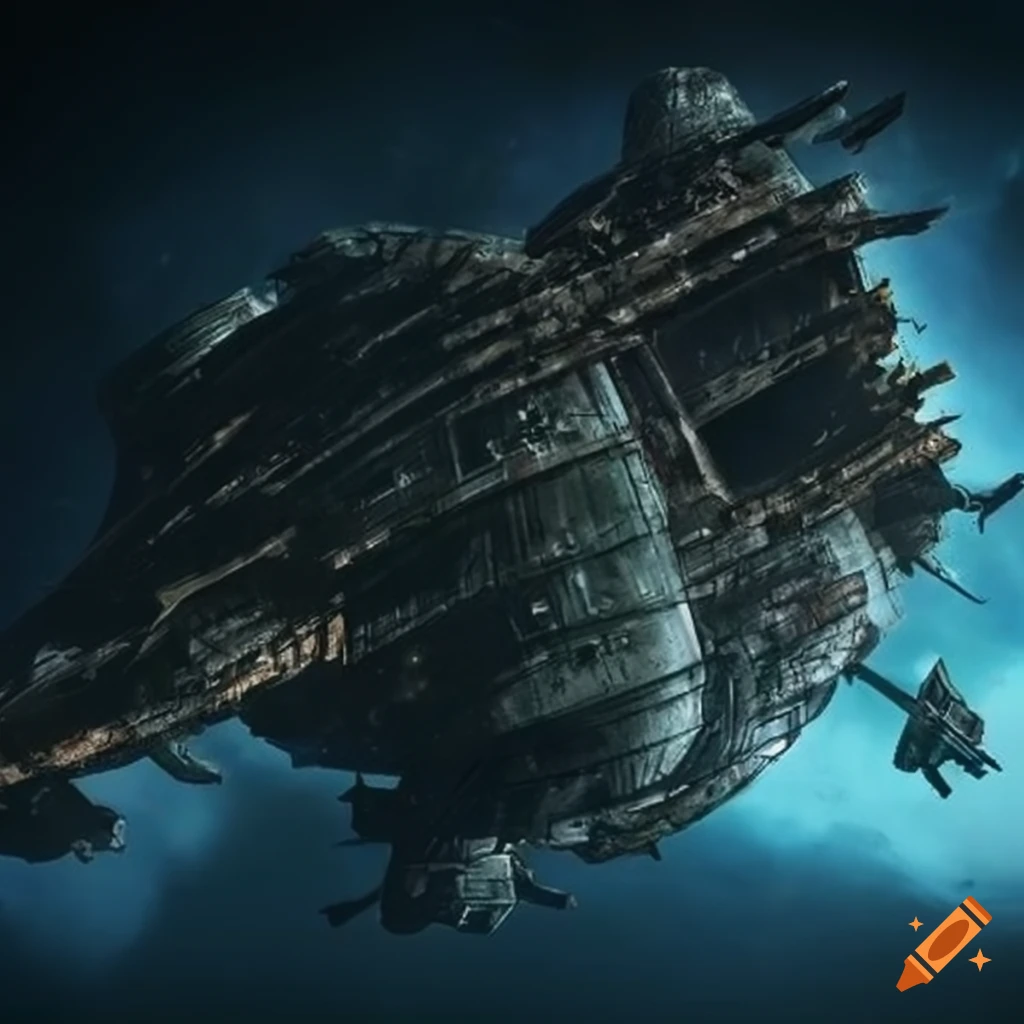 Derelict spaceship in space on Craiyon