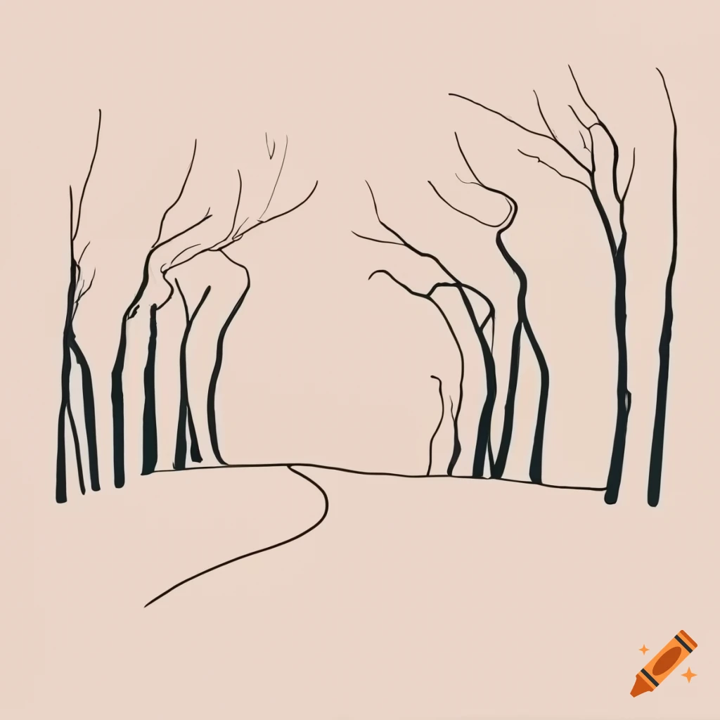 Minimalist line drawing of path through wilderness on Craiyon