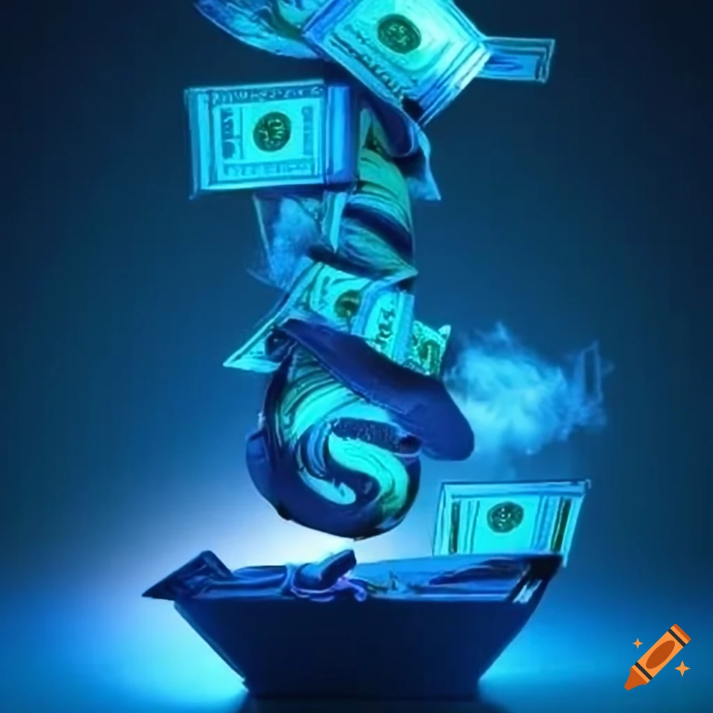 Stack of blue money bills on Craiyon