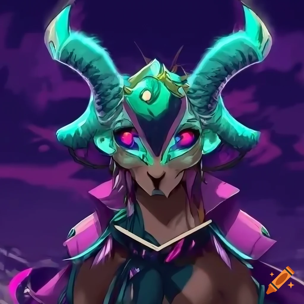 Stylized anime animal hybrid with majestic branching horns in fantasy ...